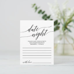 Elegant Black Calligraphy Date Night Idea Cards | Zazzle