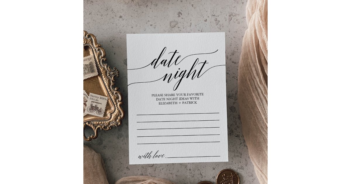Elegant Black Calligraphy Date Night Idea Cards | Zazzle