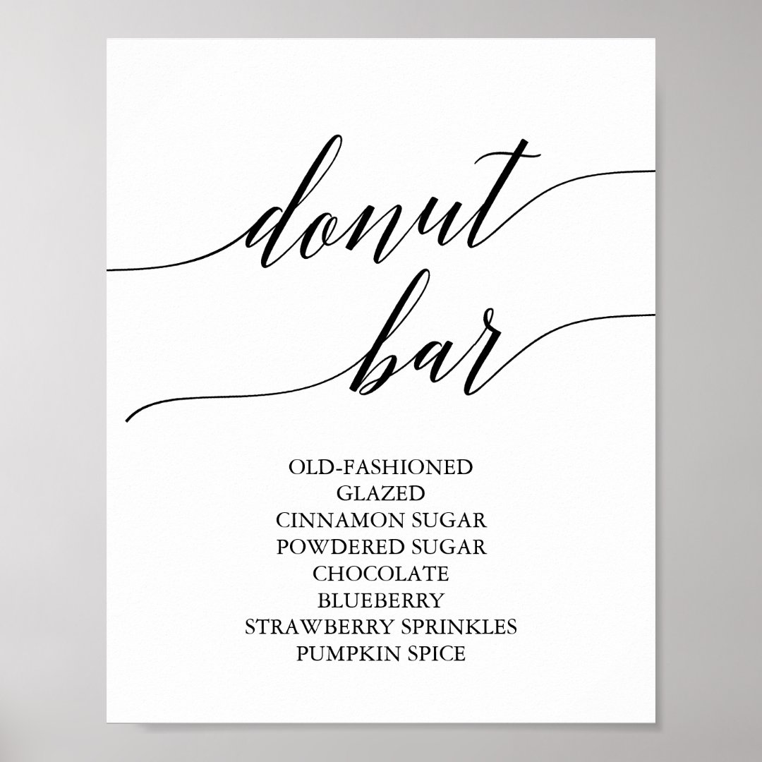 Elegant Black Calligraphy Donut Bar Sign | Zazzle