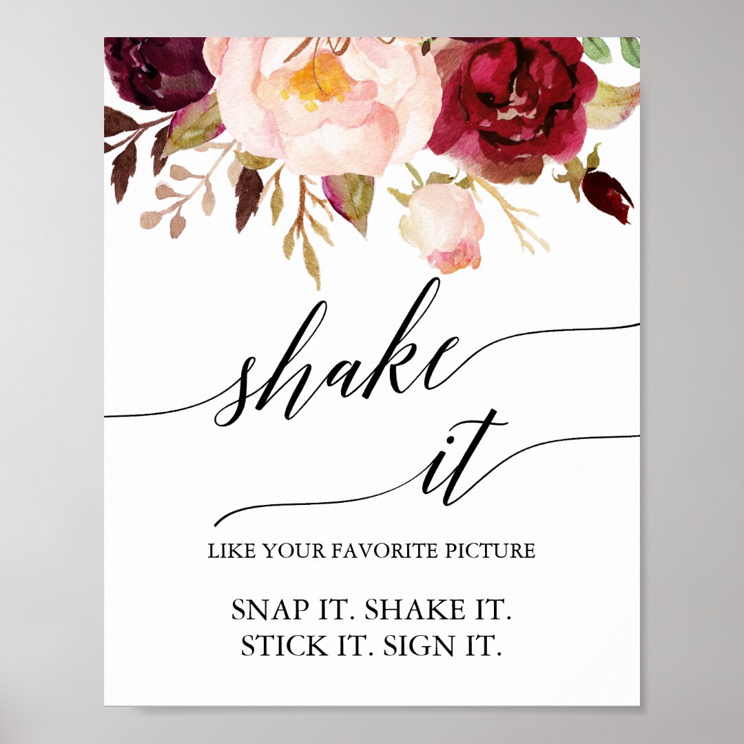Elegant Black Calligraphy Floral Shake It Sign | Zazzle