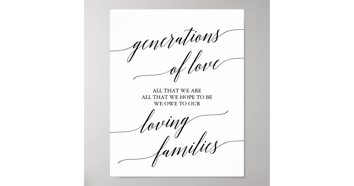 Elegant Black Calligraphy Generations of Love Sign | Zazzle