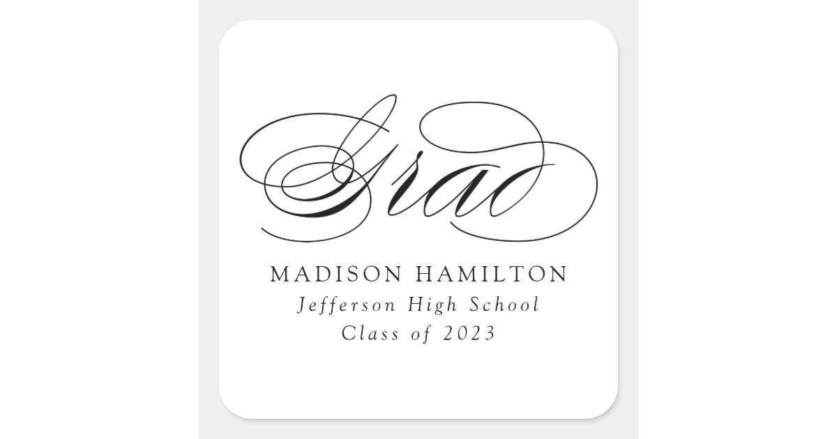 Elegant Black Calligraphy Graduation Square Sticker | Zazzle
