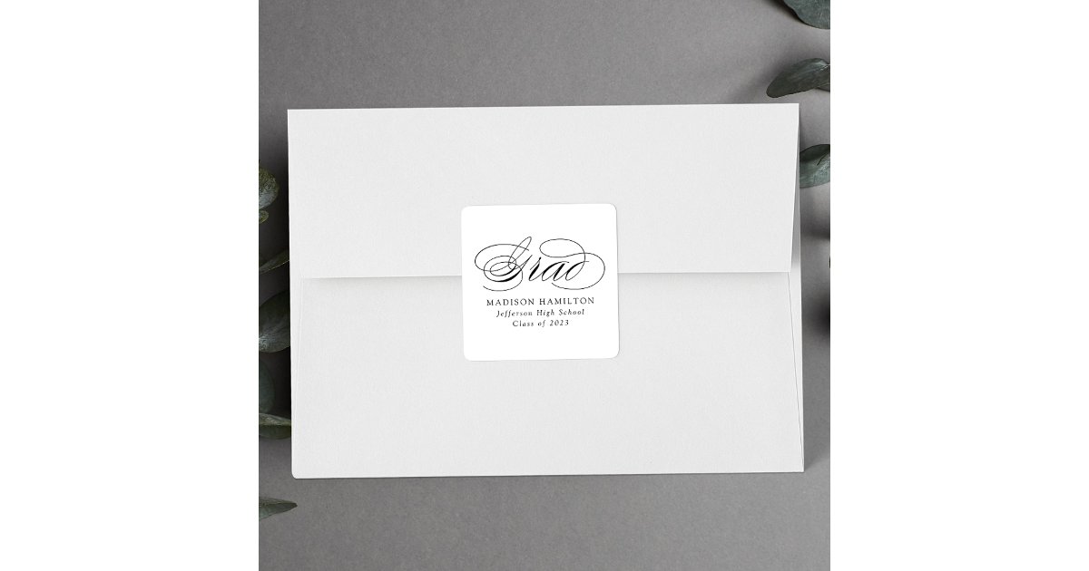 Elegant Black Calligraphy Graduation Square Sticker | Zazzle