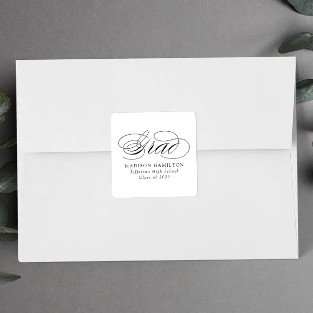 Elegant Black Calligraphy Graduation Square Sticker | Zazzle