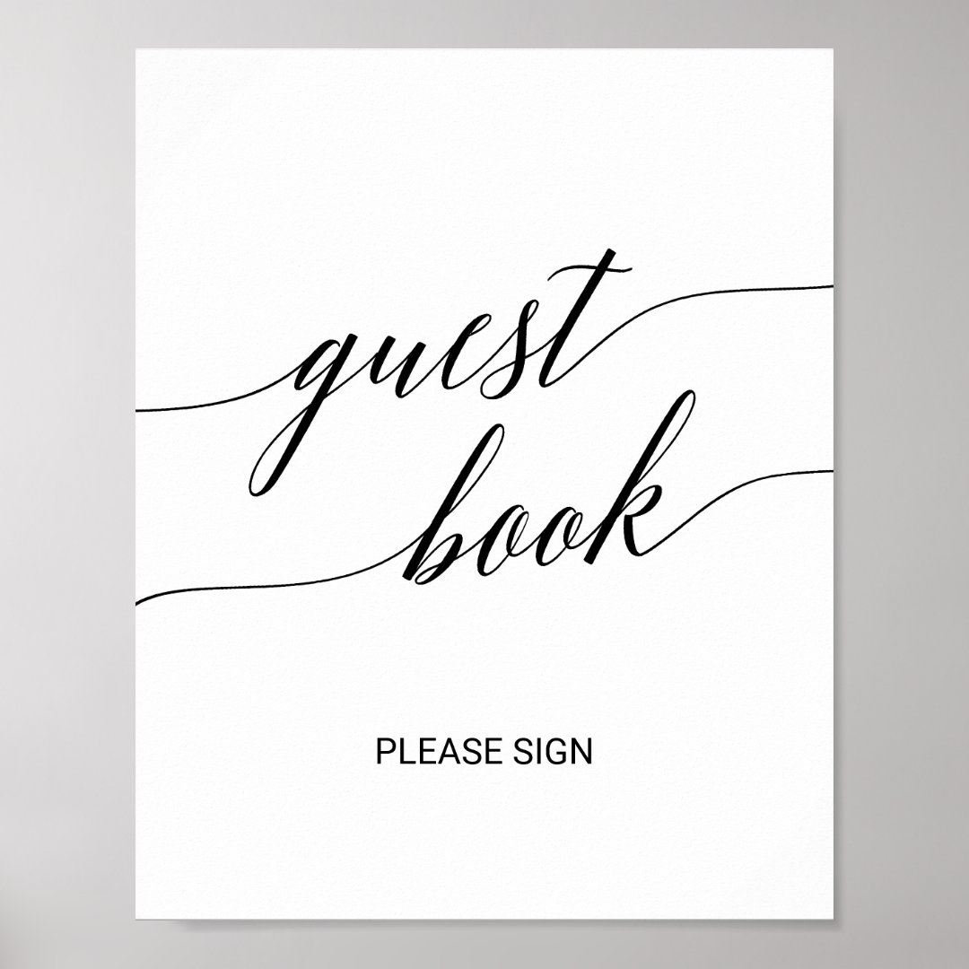 Elegant Black Calligraphy Guest Book Sign | Zazzle