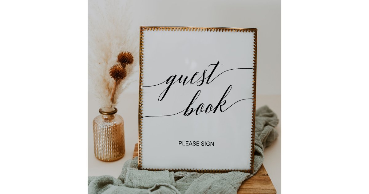 Elegant Black Calligraphy Guest Book Sign | Zazzle