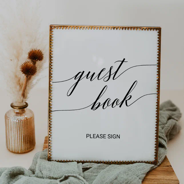 Elegant Black Calligraphy Guest Book Sign | Zazzle
