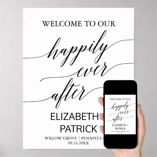 Elegant Black Calligraphy Happily Ever After Sign | Zazzle