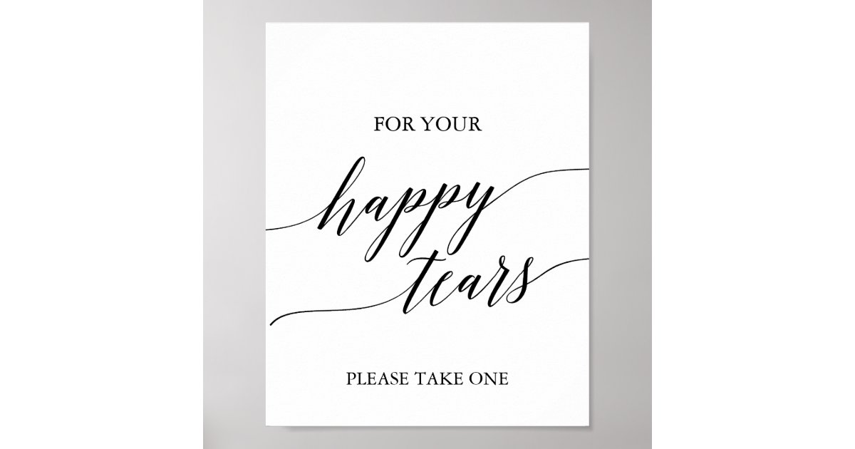 Elegant Black Calligraphy Happy Tears Tissue Sign | Zazzle