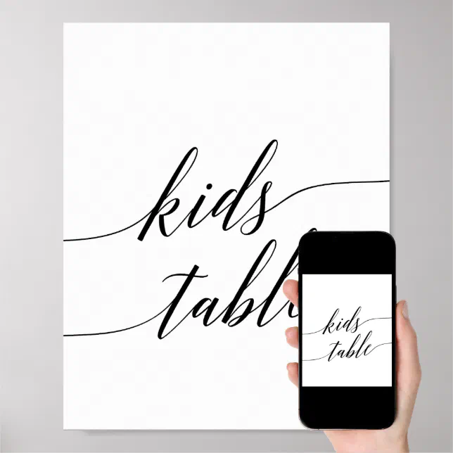 Elegant Black Calligraphy Kids Table Sign | Zazzle