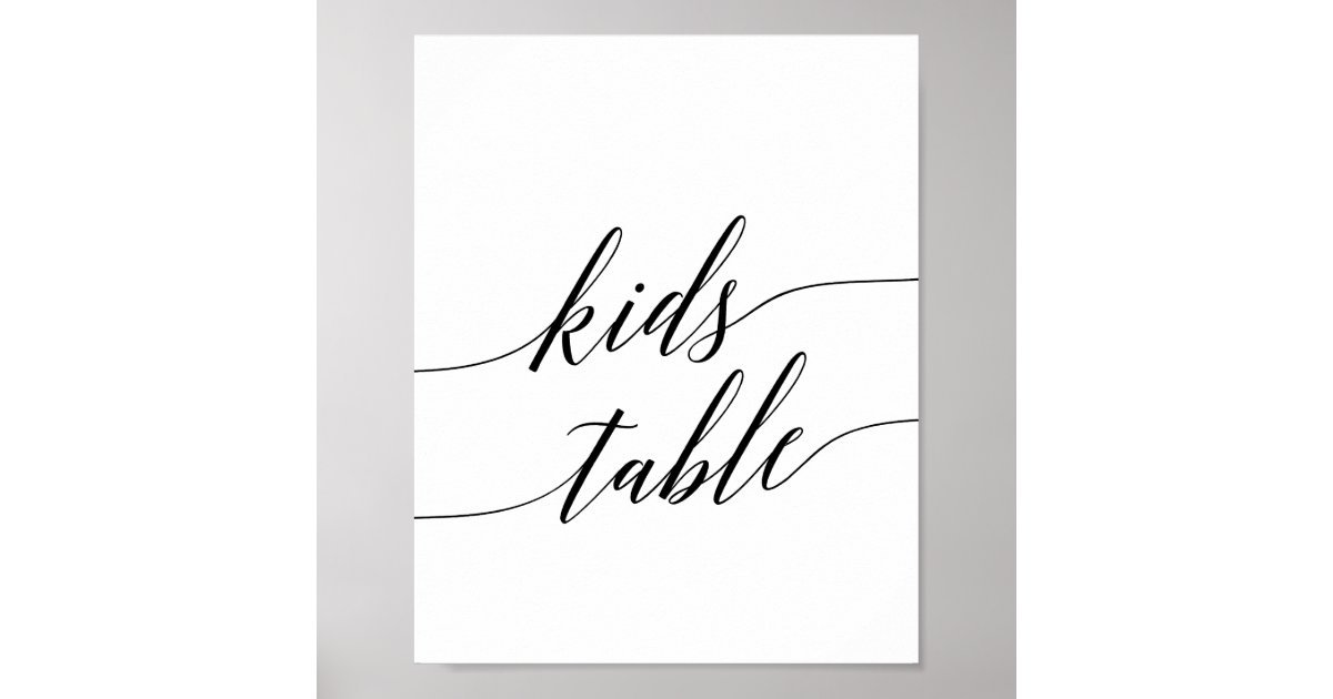 Elegant Black Calligraphy Kids Table Sign | Zazzle