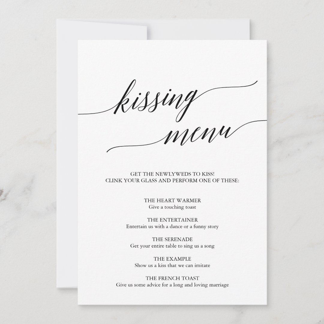 Elegant Black Calligraphy Kissing Menu Invitation | Zazzle