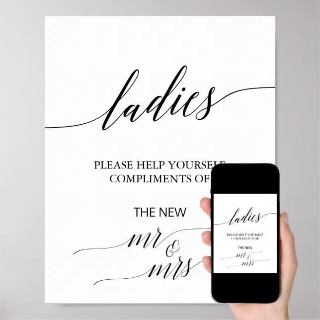 Elegant Black Calligraphy Ladies Bathroom Sign | Zazzle