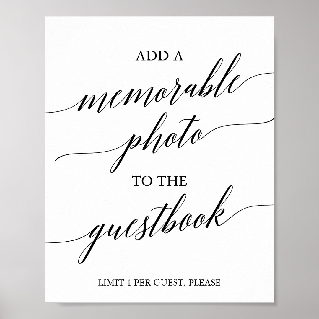 Elegant Black Calligraphy Memorable Photo Sign | Zazzle