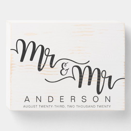 Elegant Black Calligraphy Mr. and Mr. Wedding Wooden Box Sign | Zazzle.com