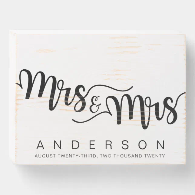 Elegant Black Calligraphy Mrs. and Mrs. Wedding Wooden Box Sign | Zazzle
