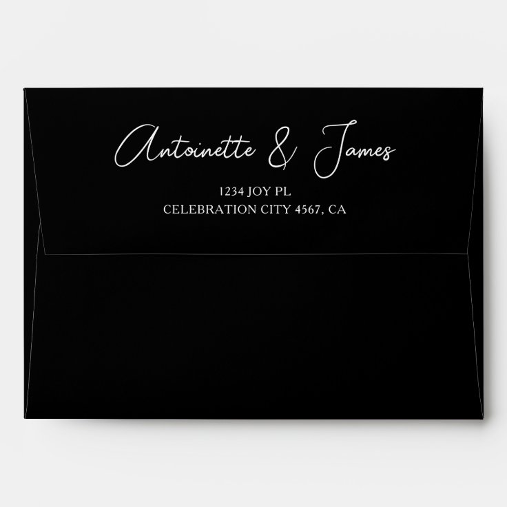 Elegant Black Calligraphy Names Address Wedding Envelope | Zazzle