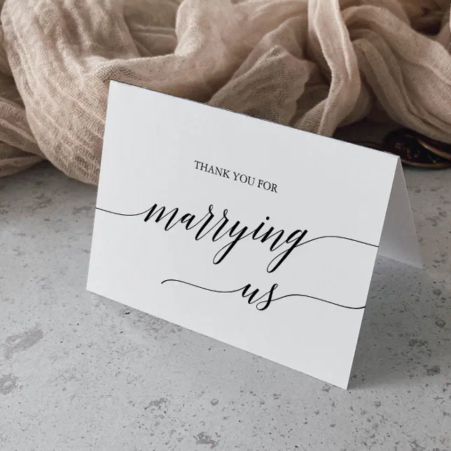 Elegant Black Calligraphy Officiant Thank You Card | Zazzle