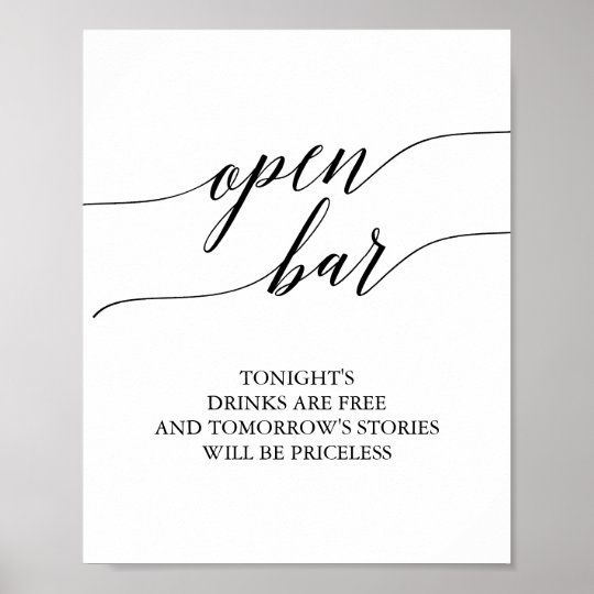 Elegant Black Calligraphy Open Bar Sign | Zazzle.com