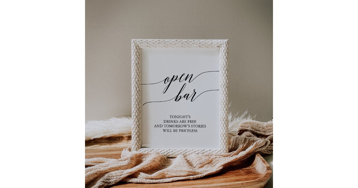 Elegant Black Calligraphy Open Bar Sign | Zazzle
