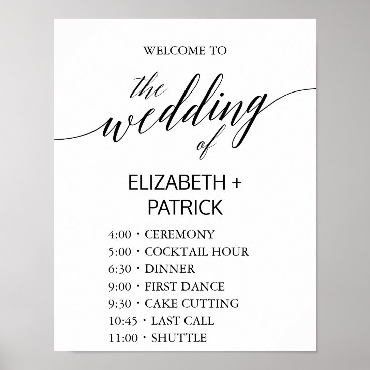 Elegant Black Calligraphy Order of Events Poster | Zazzle