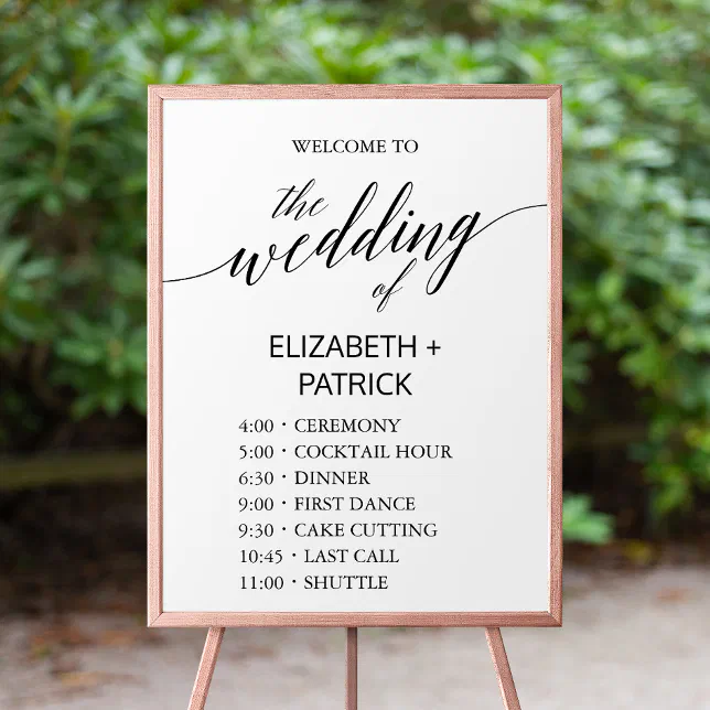 Elegant Black Calligraphy Order of Events Poster | Zazzle
