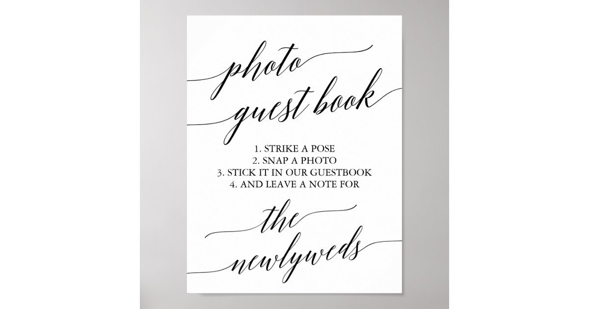 Elegant Black Calligraphy Photo Guest Book | Zazzle