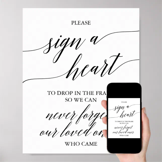 Elegant Black Calligraphy Please Sign a Heart | Zazzle