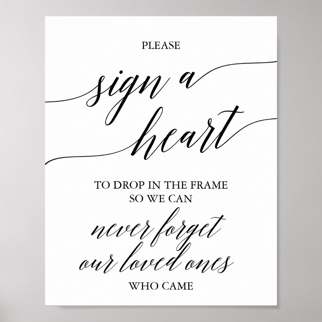 Elegant Black Calligraphy Please Sign a Heart | Zazzle