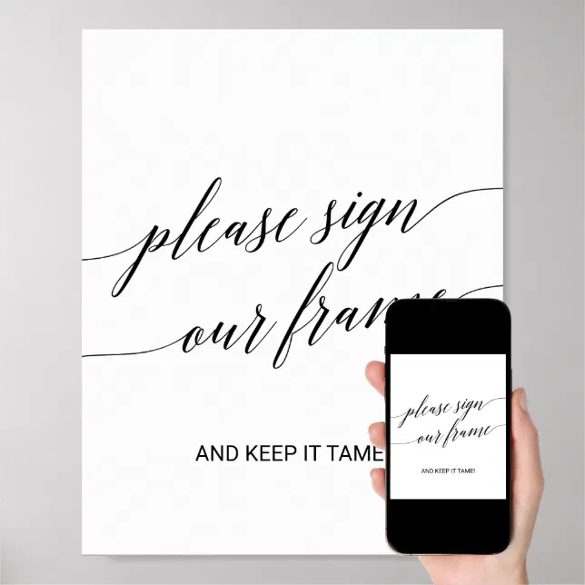 Elegant Black Calligraphy Please Sign Our Frame | Zazzle