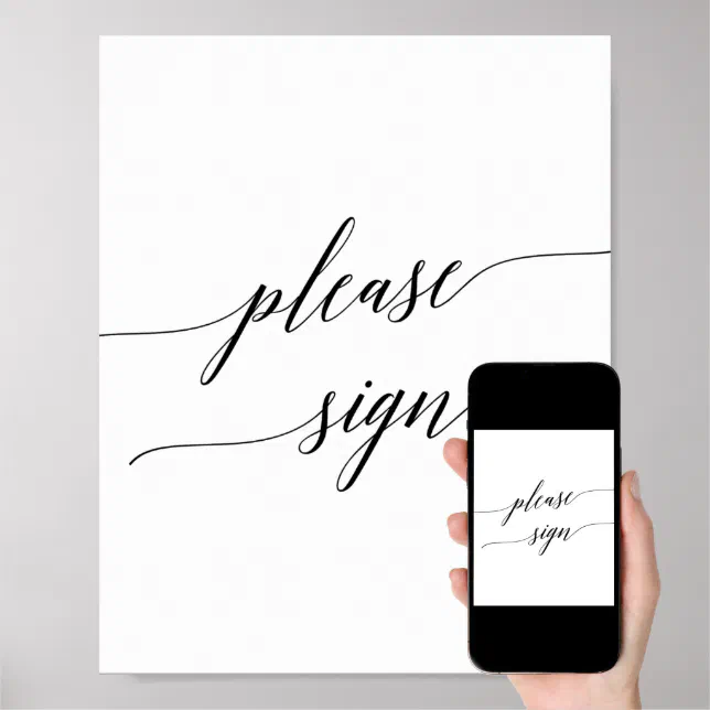 Elegant Black Calligraphy Please Sign Poster | Zazzle