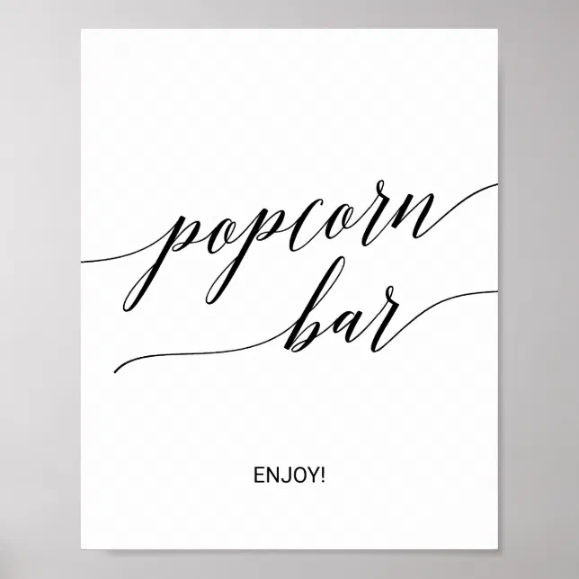 Elegant Black Calligraphy Popcorn Bar Sign | Zazzle