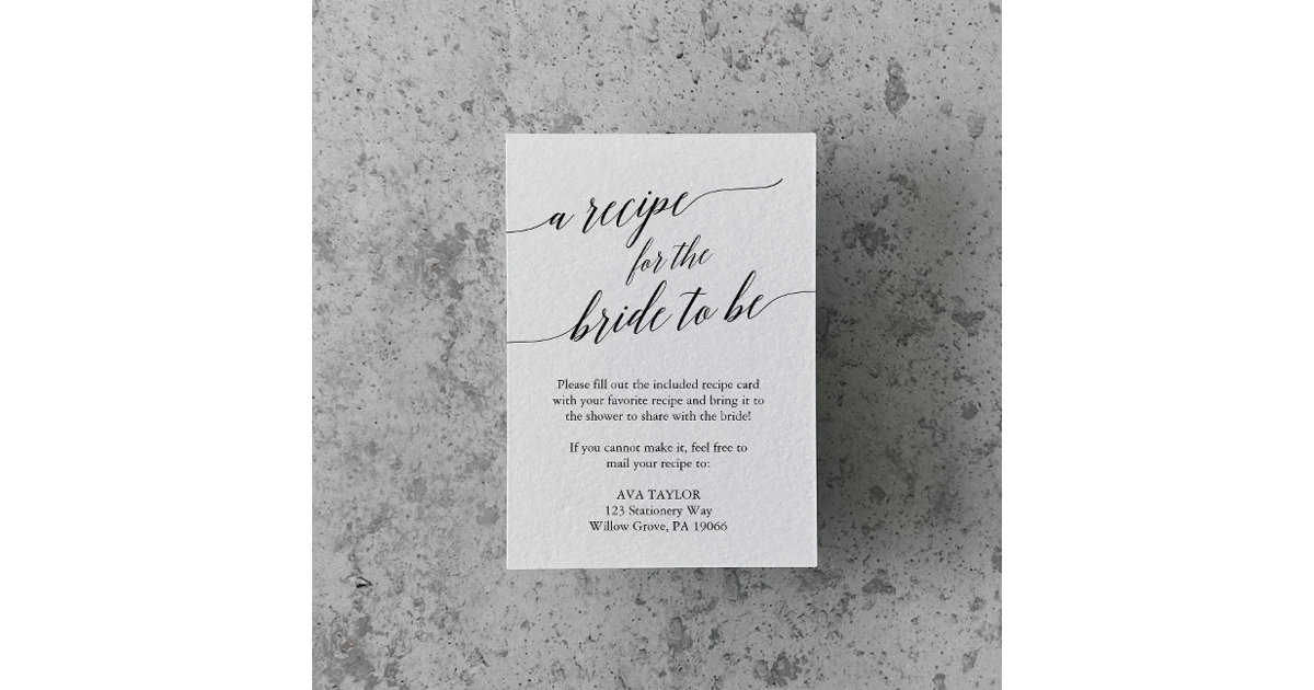 Elegant Black Calligraphy Recipe Card Insert | Zazzle