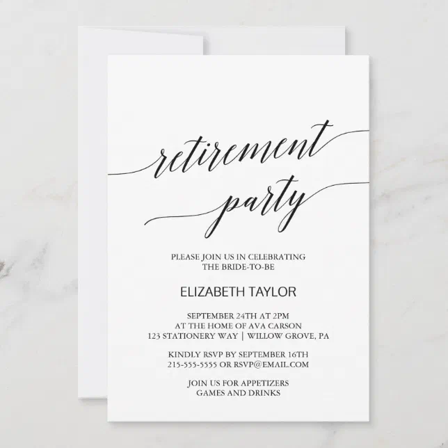 Elegant Black Calligraphy Retirement Party Invitation | Zazzle