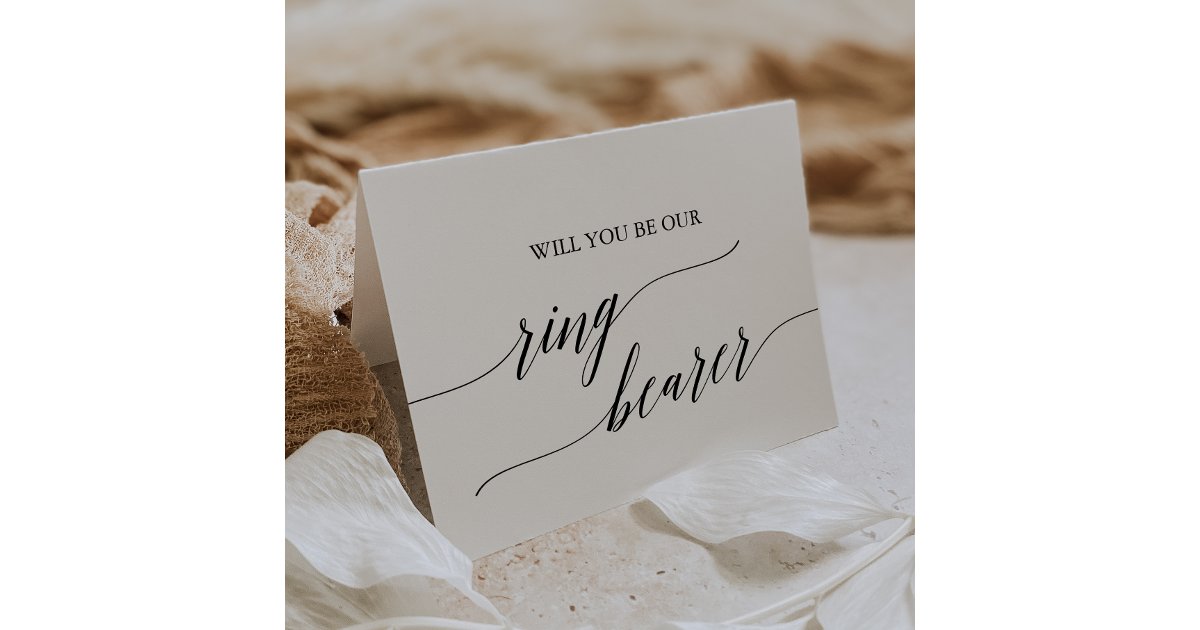 Elegant Black Calligraphy Ring Bearer Proposal Card | Zazzle