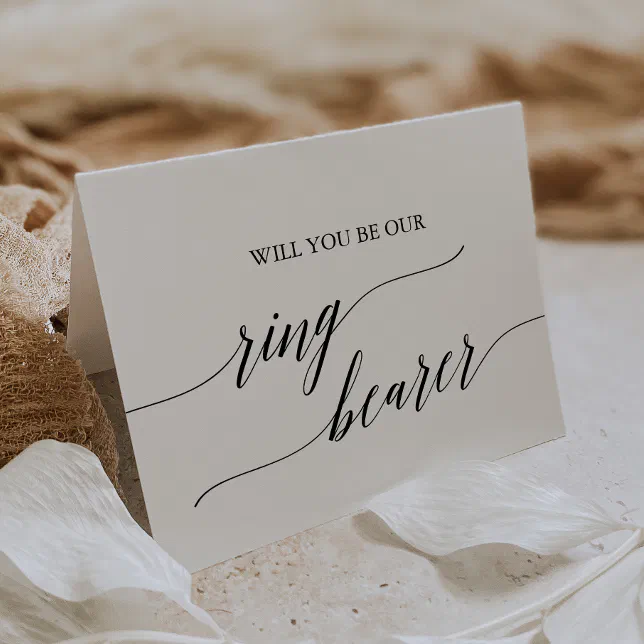 Elegant Black Calligraphy Ring Bearer Proposal Card | Zazzle