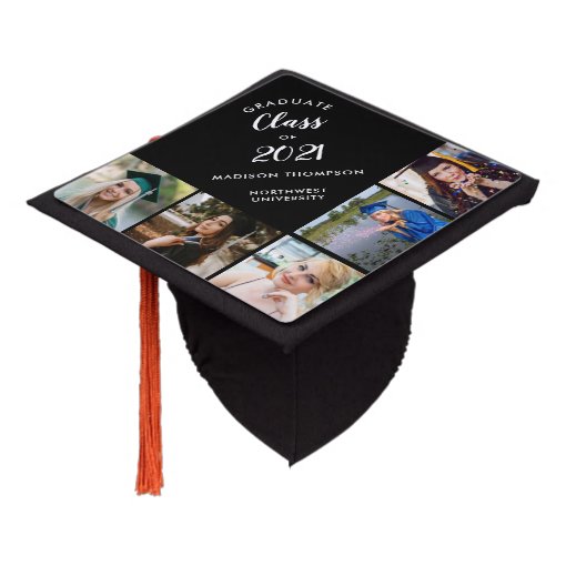 Elegant Black Calligraphy Script Custom Photo Graduation Cap Topper ...