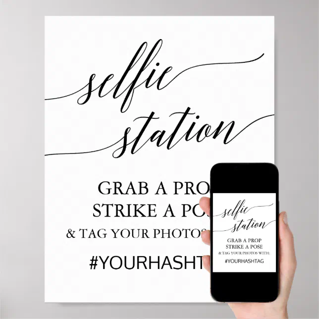 Elegant Black Calligraphy Selfie Station Sign | Zazzle