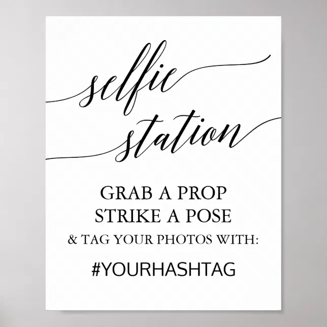Elegant Black Calligraphy Selfie Station Sign | Zazzle