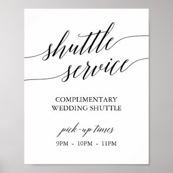 Elegant Black Calligraphy Shuttle Service Sign | Zazzle