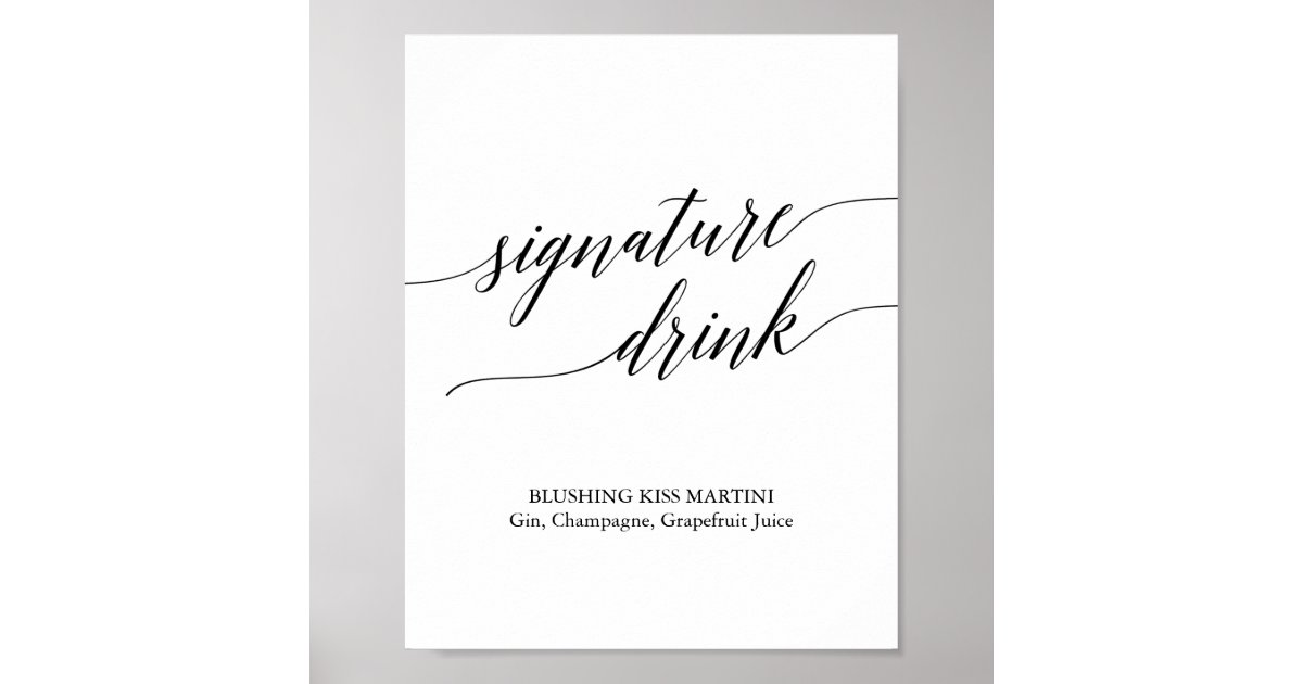 Elegant Black Calligraphy Signature Drink Sign | Zazzle