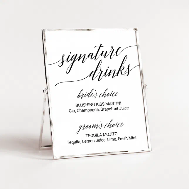 Elegant Black Calligraphy Signature Drinks Sign | Zazzle