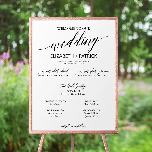 Elegant Black Calligraphy Small Wedding Program Poster | Zazzle