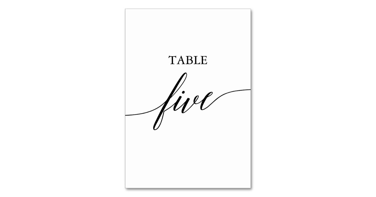 Elegant Black Calligraphy Table Five Table Number | Zazzle