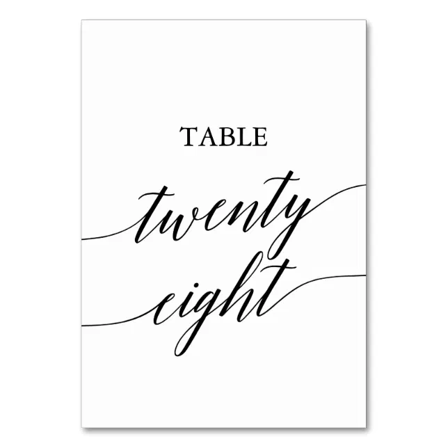 Elegant Black Calligraphy Table Number 28 | Zazzle