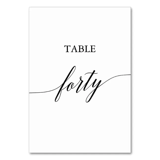 Elegant Black Calligraphy Table Number Forty | Zazzle