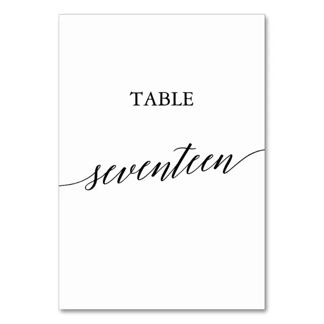 Elegant Black Calligraphy Table Number Seventeen | Zazzle