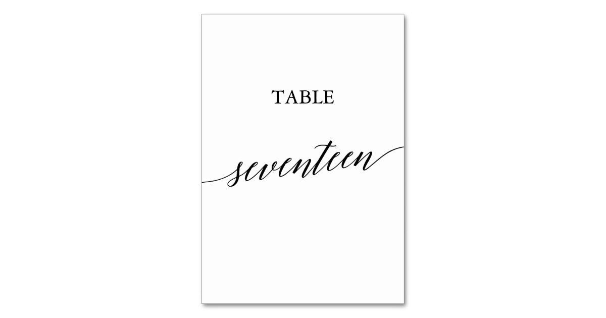 Elegant Black Calligraphy Table Number Seventeen | Zazzle