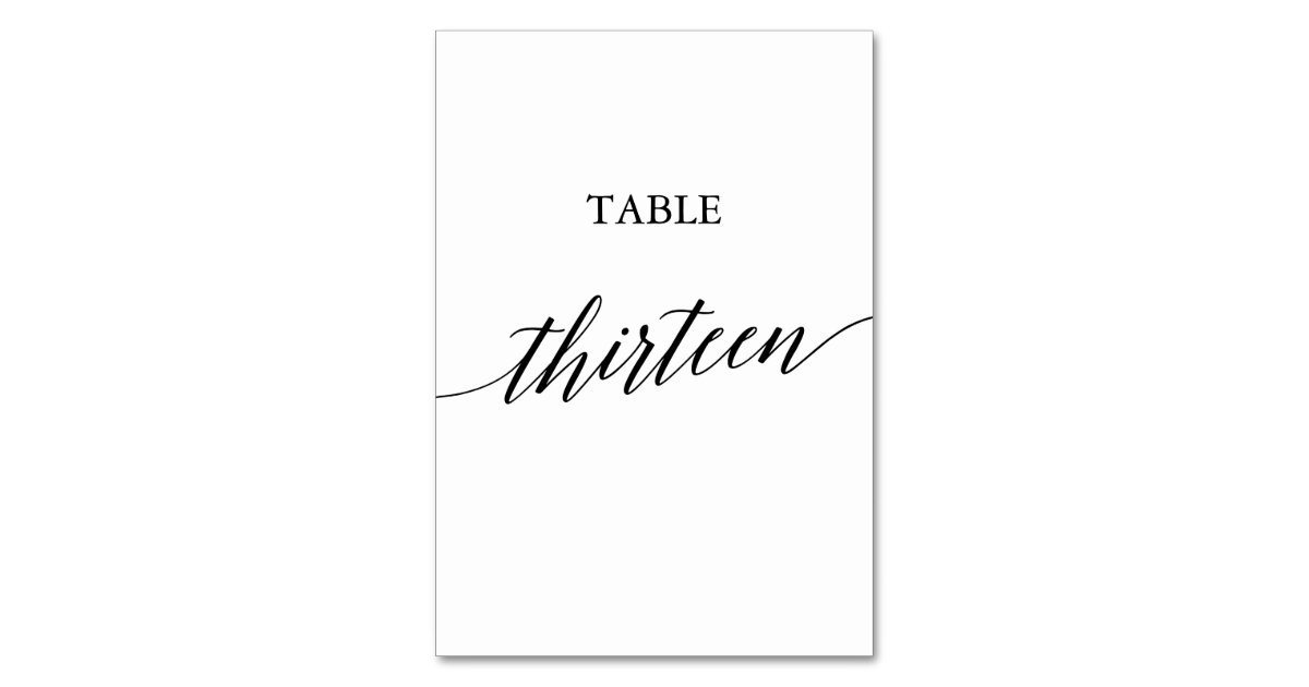 Elegant Black Calligraphy Table Number Thirteen | Zazzle