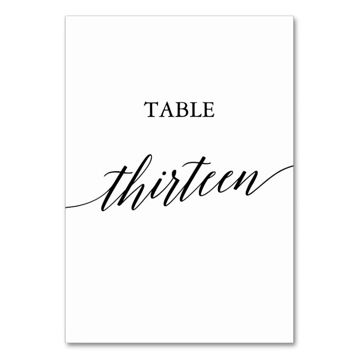 Elegant Black Calligraphy Table Number Thirteen | Zazzle